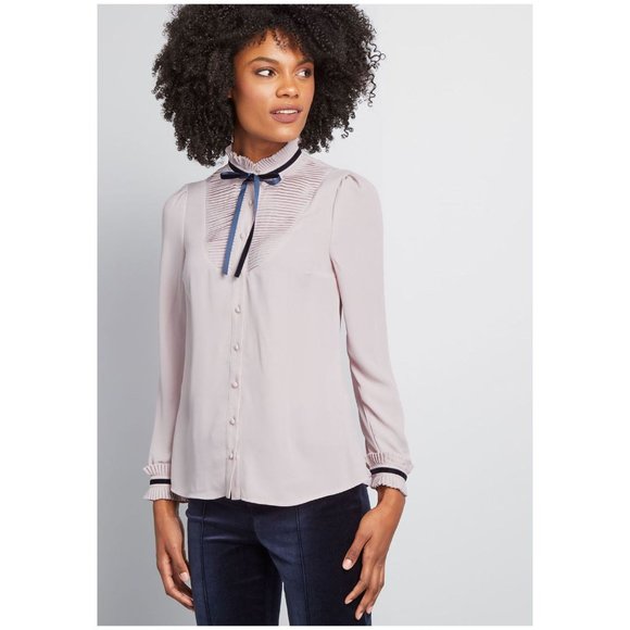 Modcloth | Tops | Modcloth Do As You Pleats Long Sleeve Blouse Lilac Sz ...